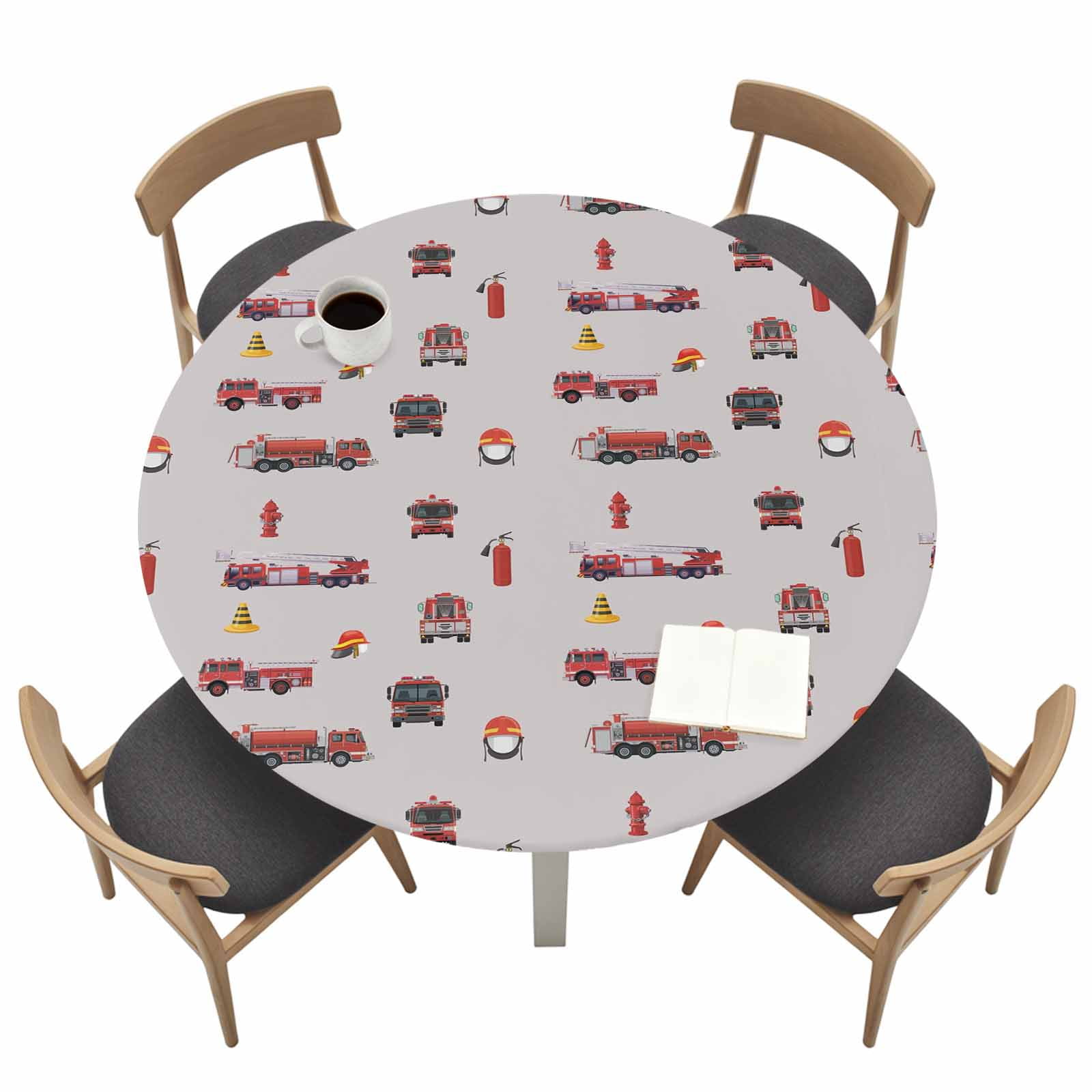 Cartoon Car Fitted Tablecloth with Elastic Edged, Round Table Cloth for ...