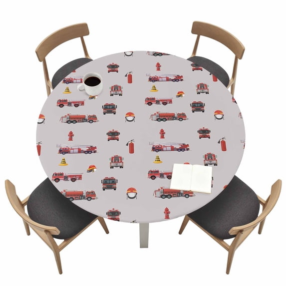 Cartoon Car Fitted Tablecloth with Elastic Edged, Round Table Cloth for ...