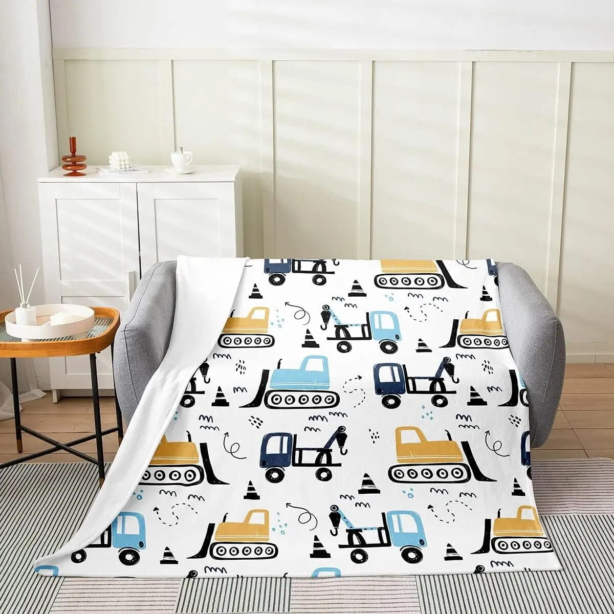 Cartoon Car Flannel Blanket Equipment Trucks Excavator Fleece Throw ...