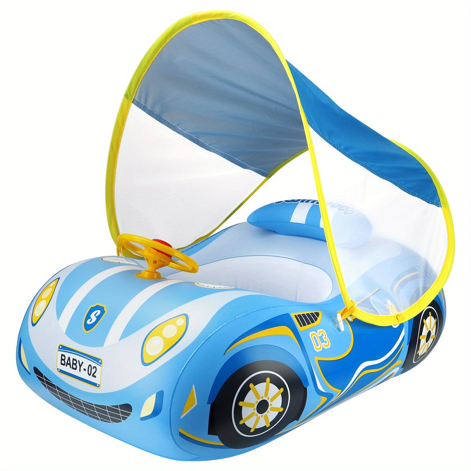 Cartoon Car Inflatable Baby Swimming Float with Removable Canopy and ...