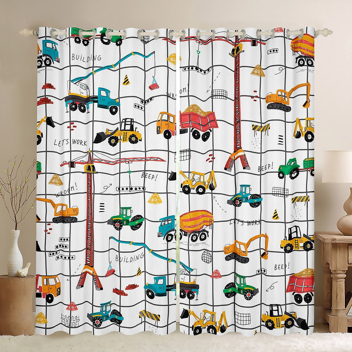 Cartoon Car Blackout Curtains, Construction Curtains, Equipment Trucks ...