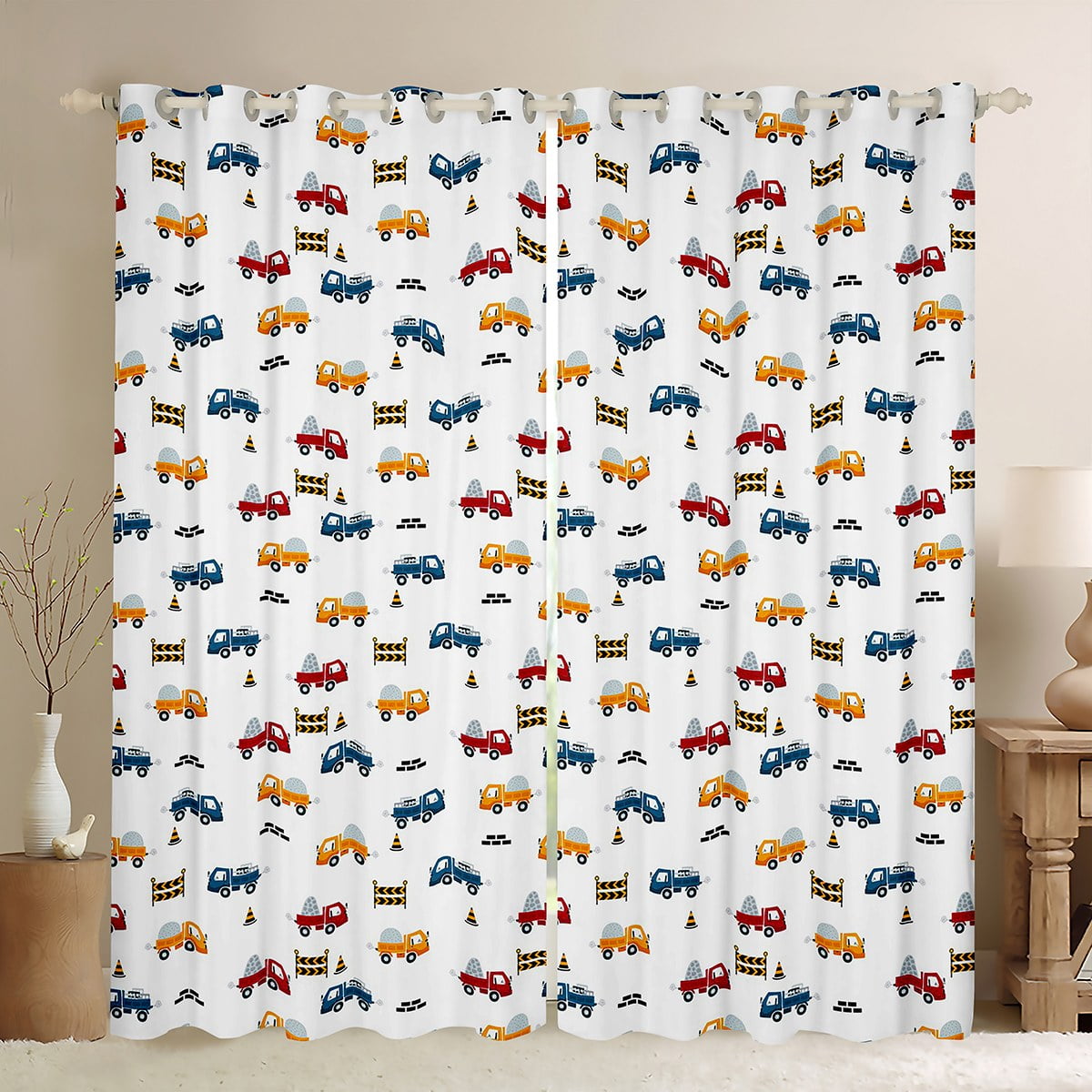 Cartoon Car Blackout Curtains for Living Room Bedroom, Construction ...