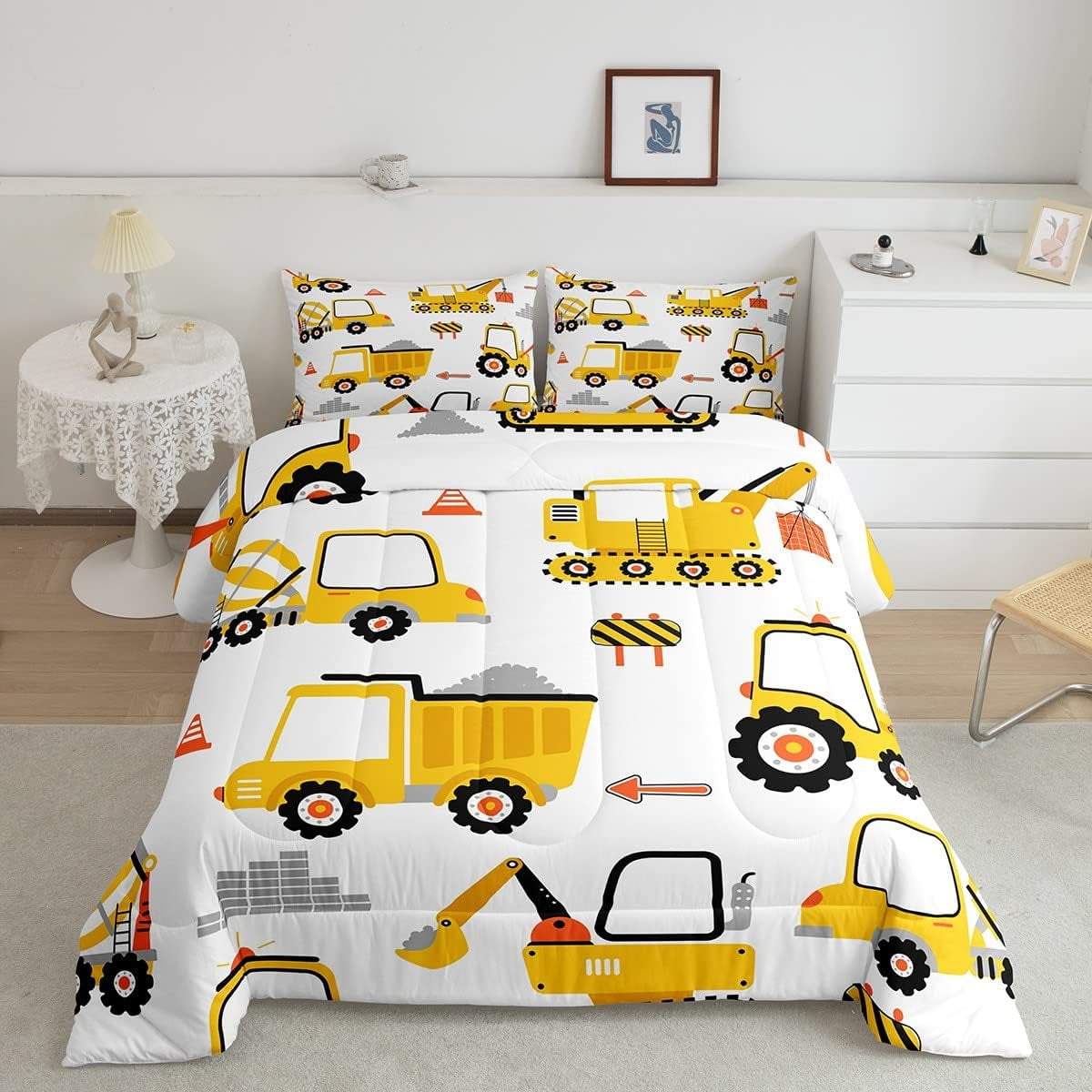 Cartoon Car Kids Comforter Set Construction Bedding Set Decor Equipment ...