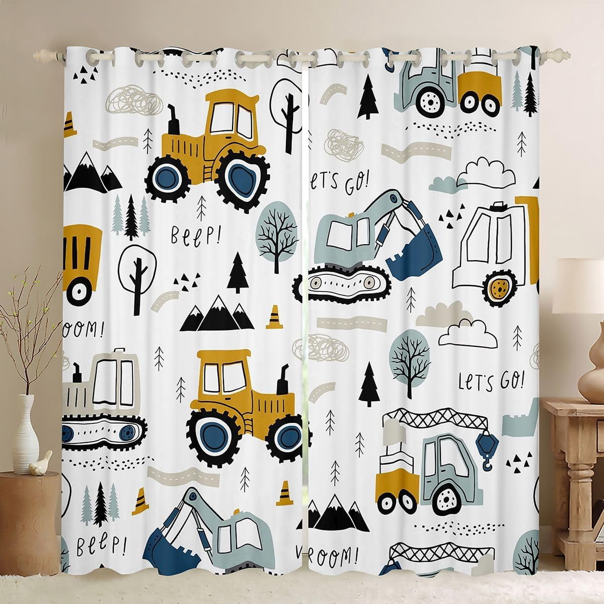 Cartoon Car Kids Curtains for Bedroom Living Room Construction ...