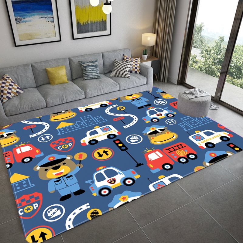 Cartoon Car Kids Playing Mat Anti-Slip Area Rugs for Living Room Floor ...