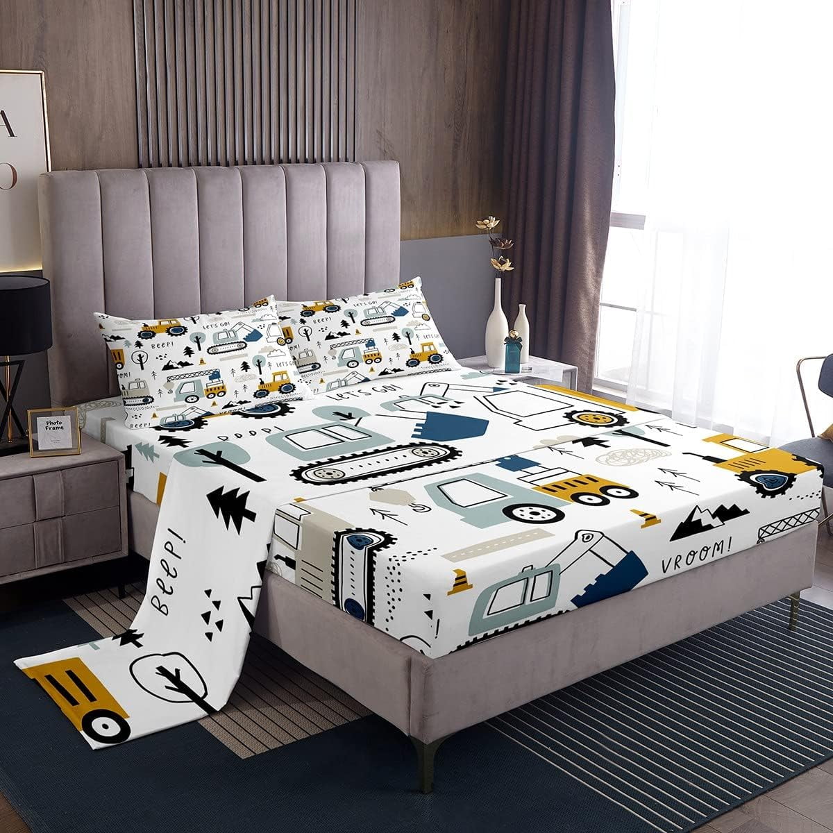 Cartoon Car Sheet Set Construction Bed Sheets Set Decor Equipment ...