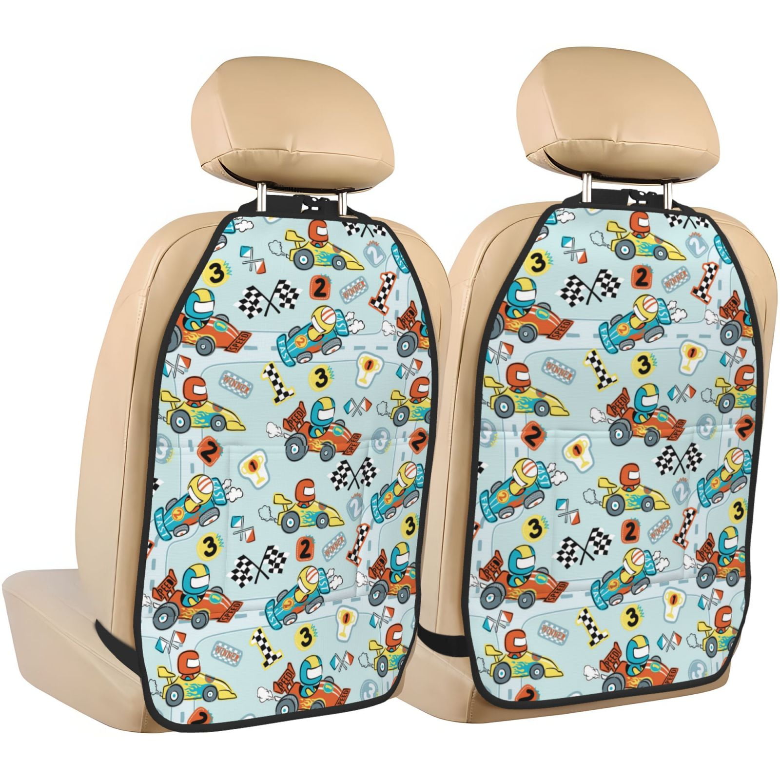Cartoon Car Racing Backseat Car Organizer, 2 Pack Kick Mats Back Seat ...