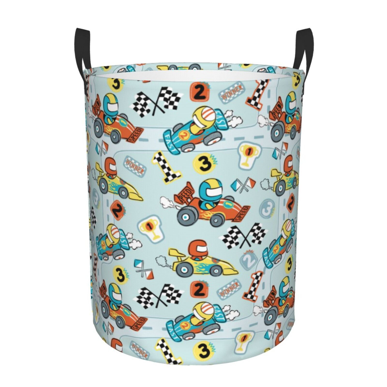 Cartoon Car Racing Laundry Basket with Handles - Freestanding Laundry ...