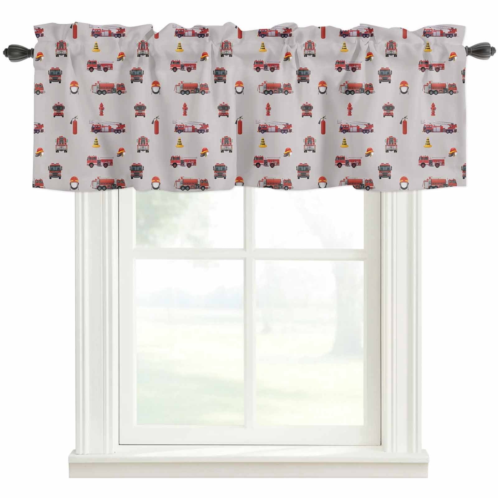 Cartoon Car Rod Pocket Curtain Valance, Funny Red Black Fire Truck ...