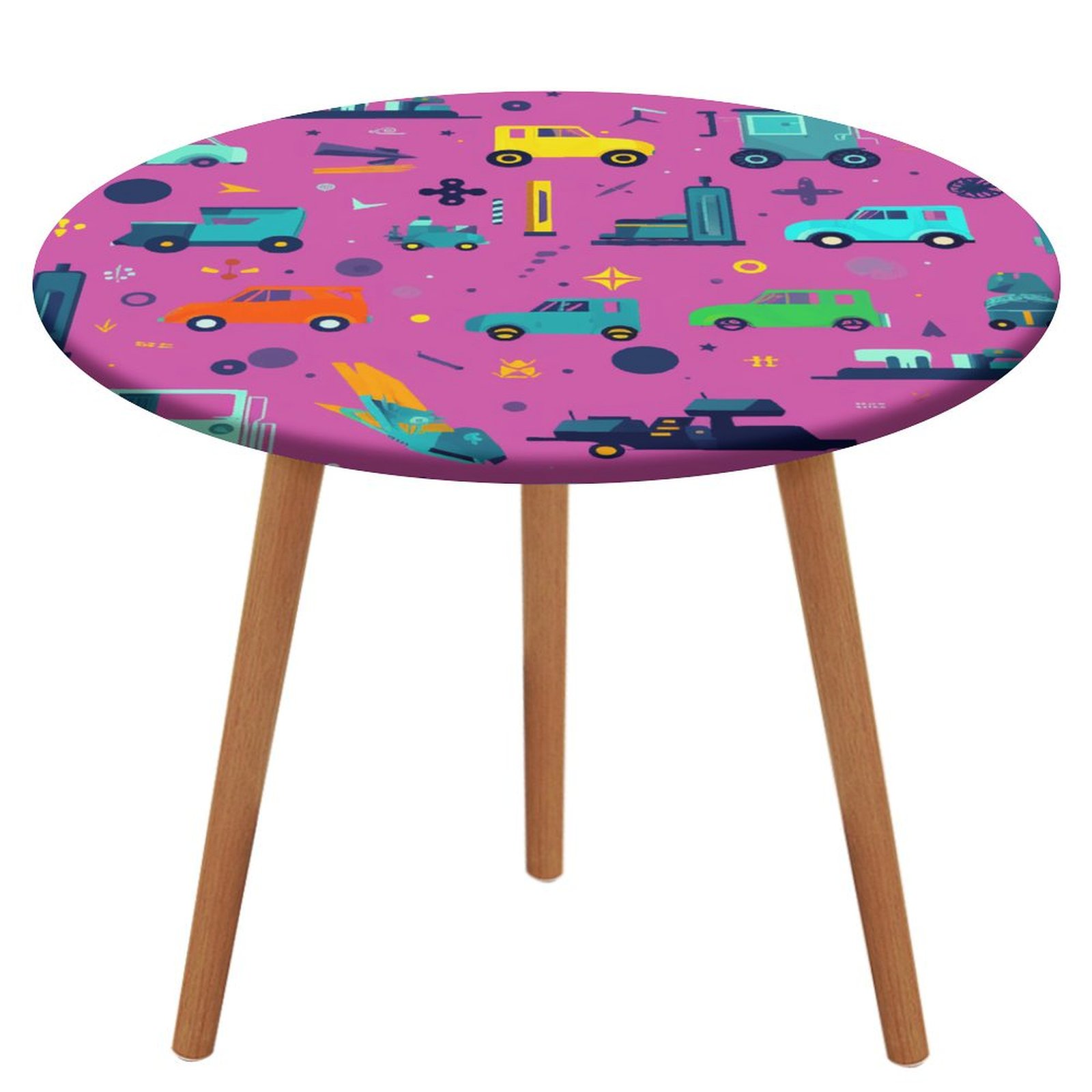 Cartoon Car Round Fitted Tablecloth with Backing Elastic Edge Design ...