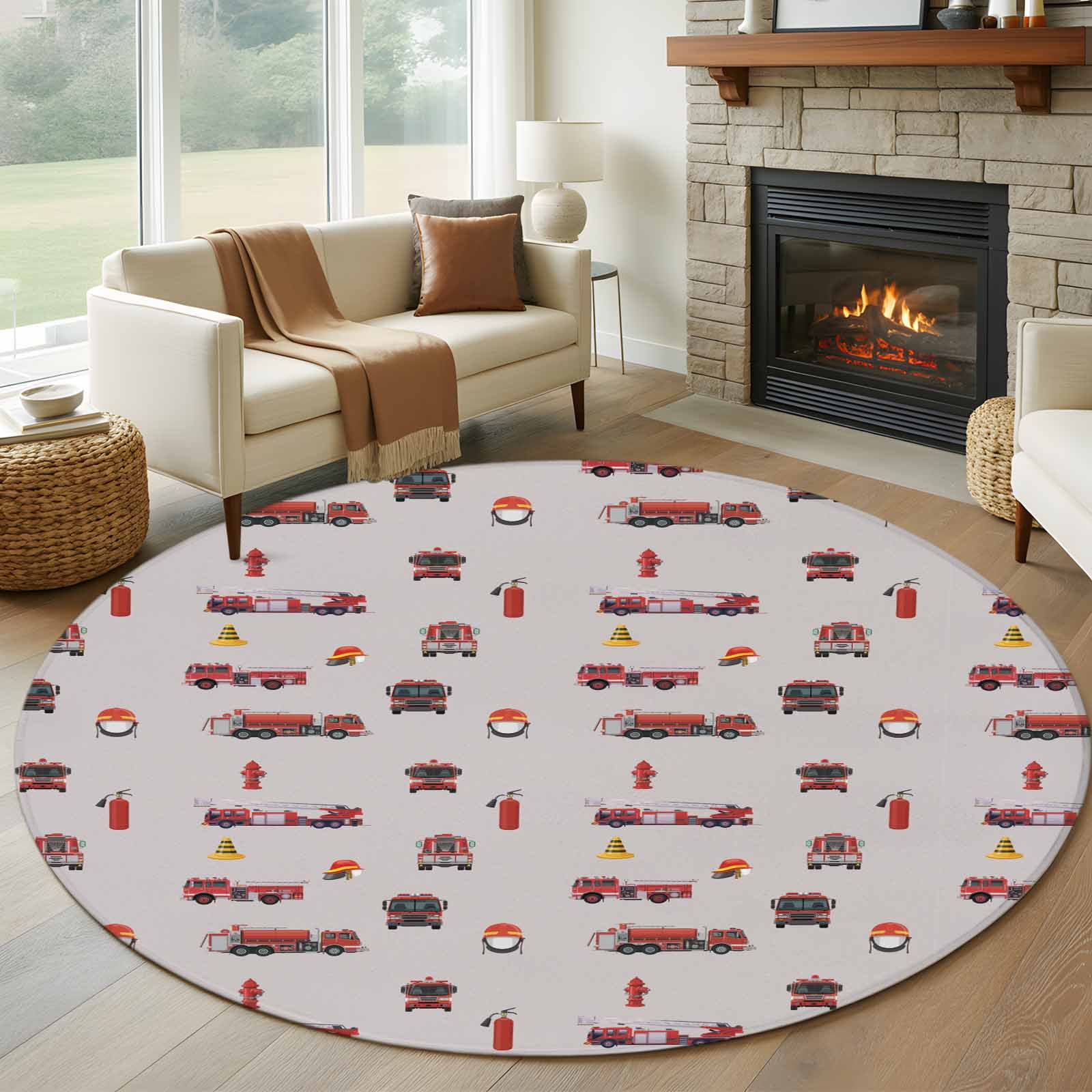 Cartoon Car Round Rug 5ft Washable Circle Kitchen Rugs Non Slip Funny ...