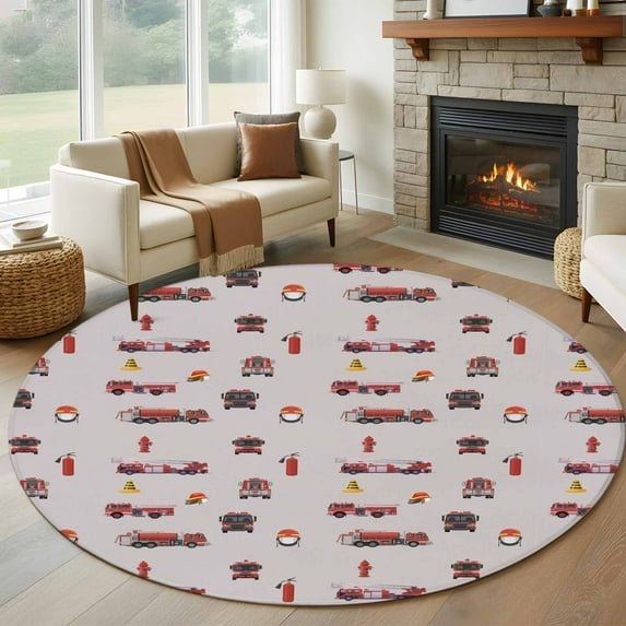 Cartoon Car Round Rug 5ft Washable Circle Kitchen Rugs Non Slip Funny ...