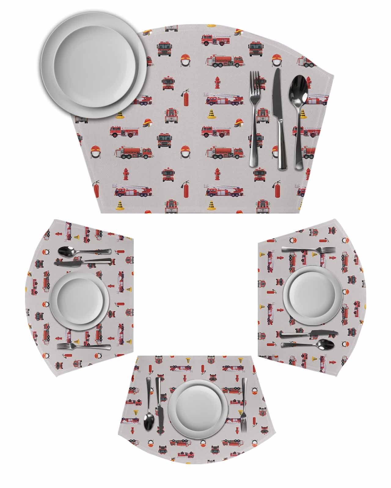 Cartoon Car Round Table Placemats Set of 4 Wedge Placemats, Funny Red ...