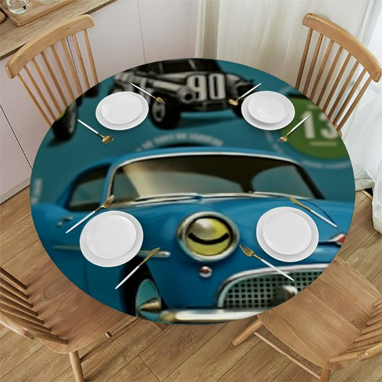 Cartoon Car Round Tablecloth with Elastic Fitted Tablecloth - Walmart.com