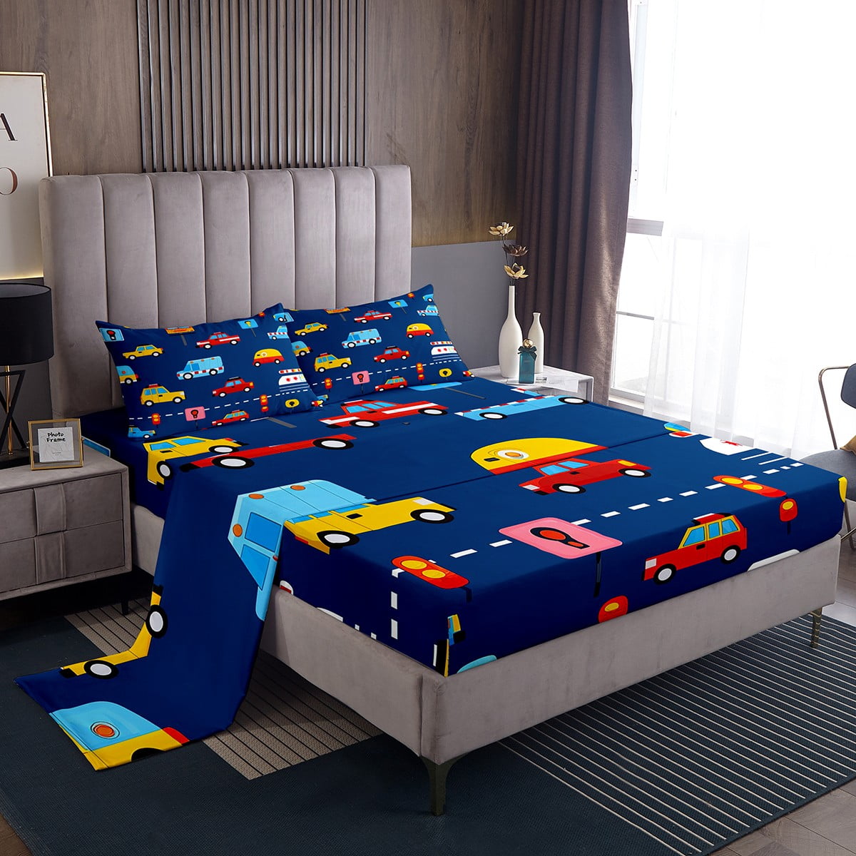 Cartoon Car Sheet Set,Transport Vehicles Bed Sheets Set King,Cars Flat ...