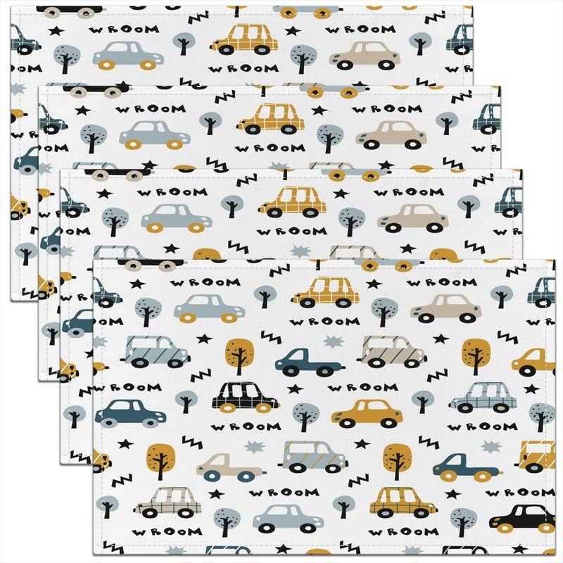 Cartoon Car Table Mats Kids Tree Pattern Placemats for Dining Table Set ...