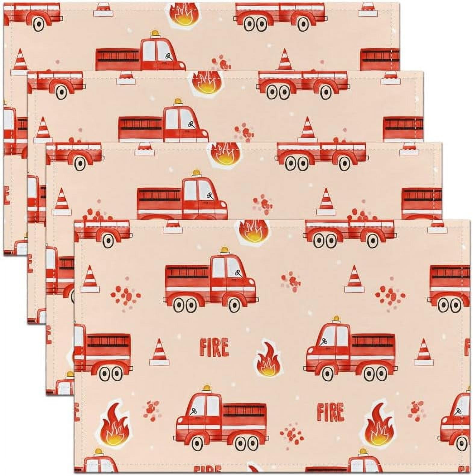 Cartoon Car Table Place Mats 18"x12" Set of 4 Fire Truck Party Decor ...