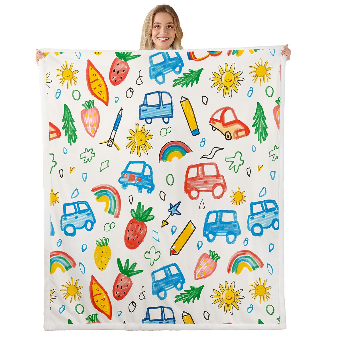 Cartoon Car Throw Blanket,Hand Drawn Crayon Drawing Bed Blanket ,Cute ...