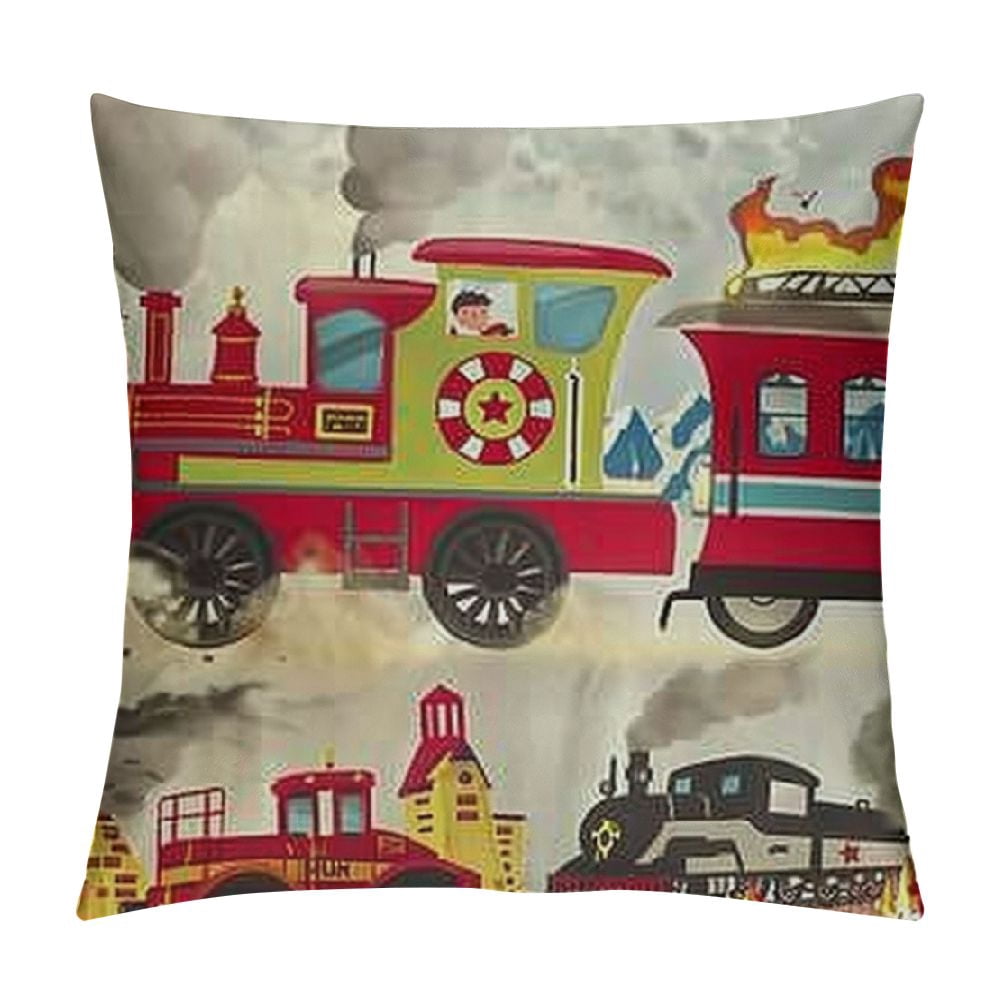 Cartoon Car Throw Pillow Covers Fire Truck Train Pillow Covers for ...
