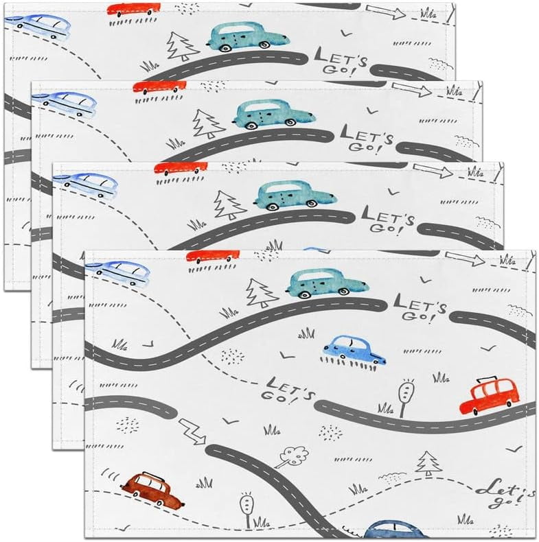 Cartoon Car Washable Fabric Table Mats Placemat Car Race Track Table ...