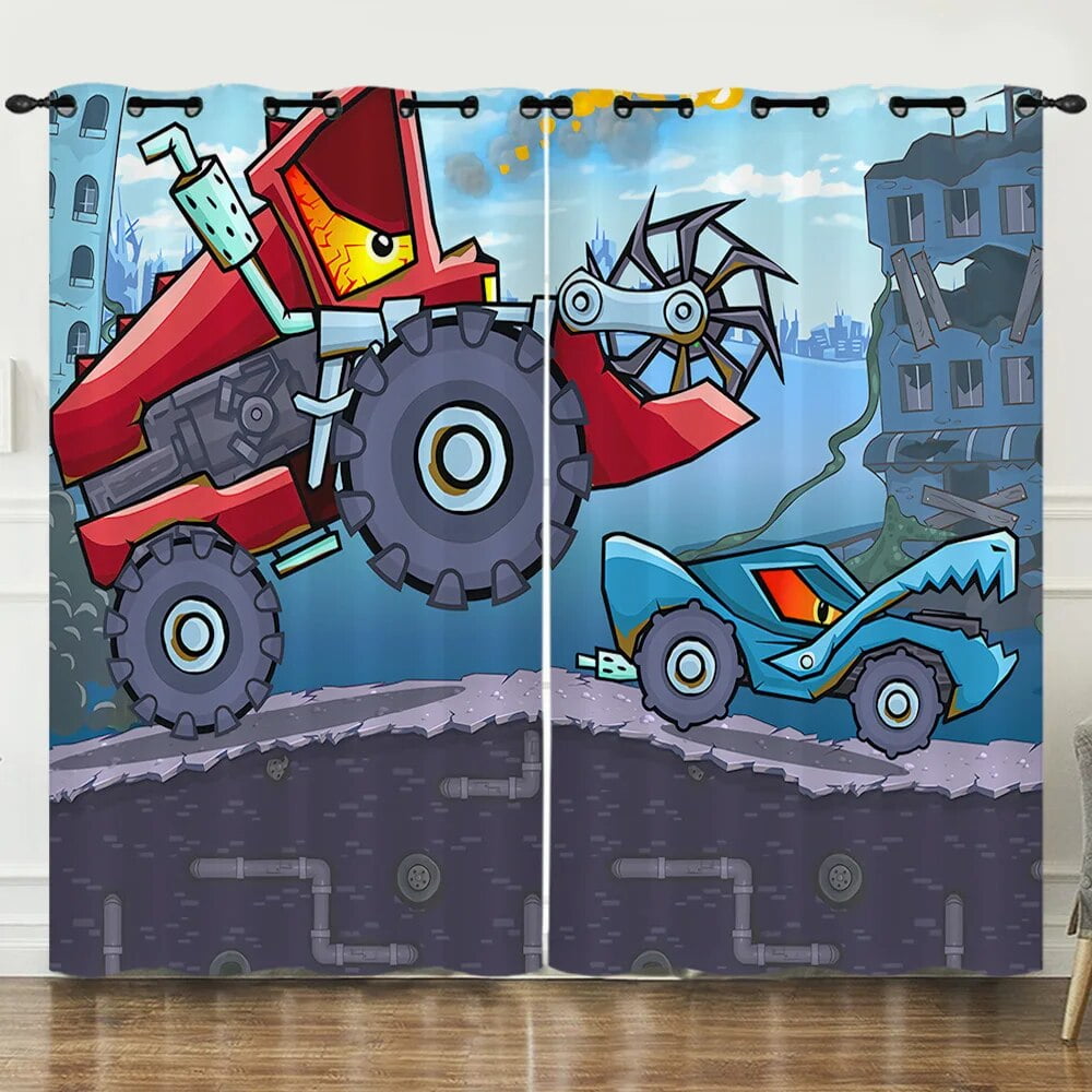 Cartoon Car Window Drapes Teens Cartoon Transportation Car Decor Window ...