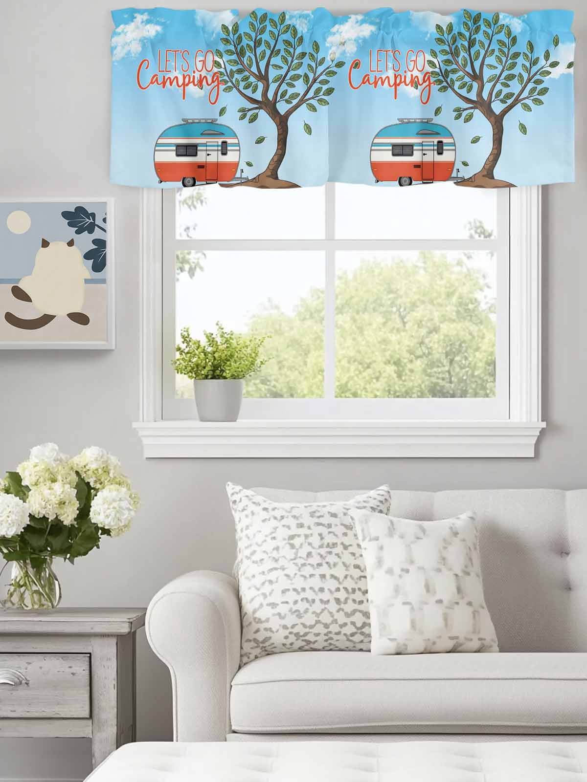 Cartoon Caravan Summer Forest Valances for Windows,Kitchen Valance Rod ...