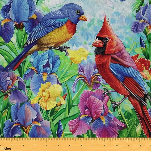 Cartoon Cardinal Birds Fabric By The Yard, Cute safari Indoor Outdoor ...