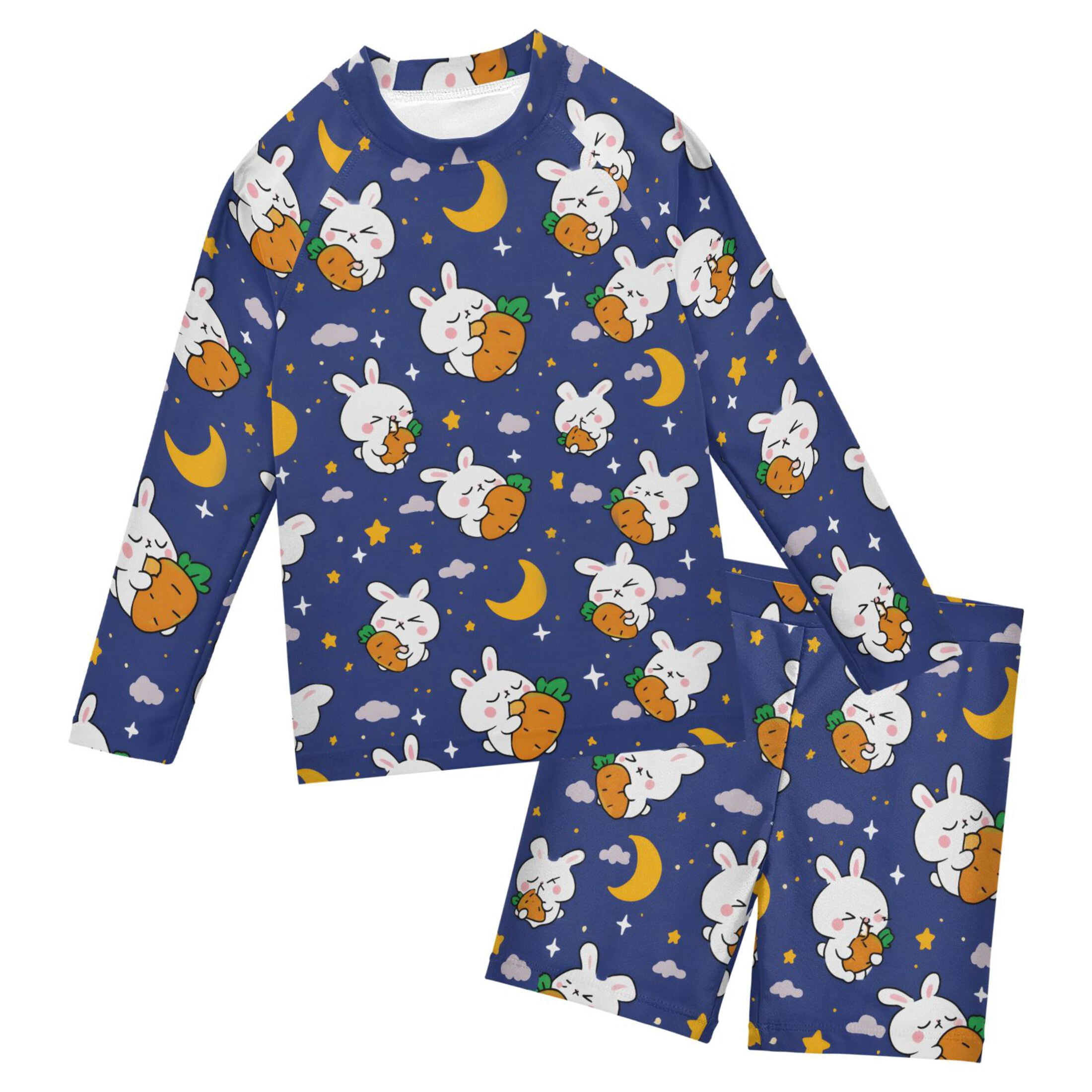 Cartoon Carrot Moon Pattern Boys' Bathing Suit UPF 50+ Boys' Rash Guard ...