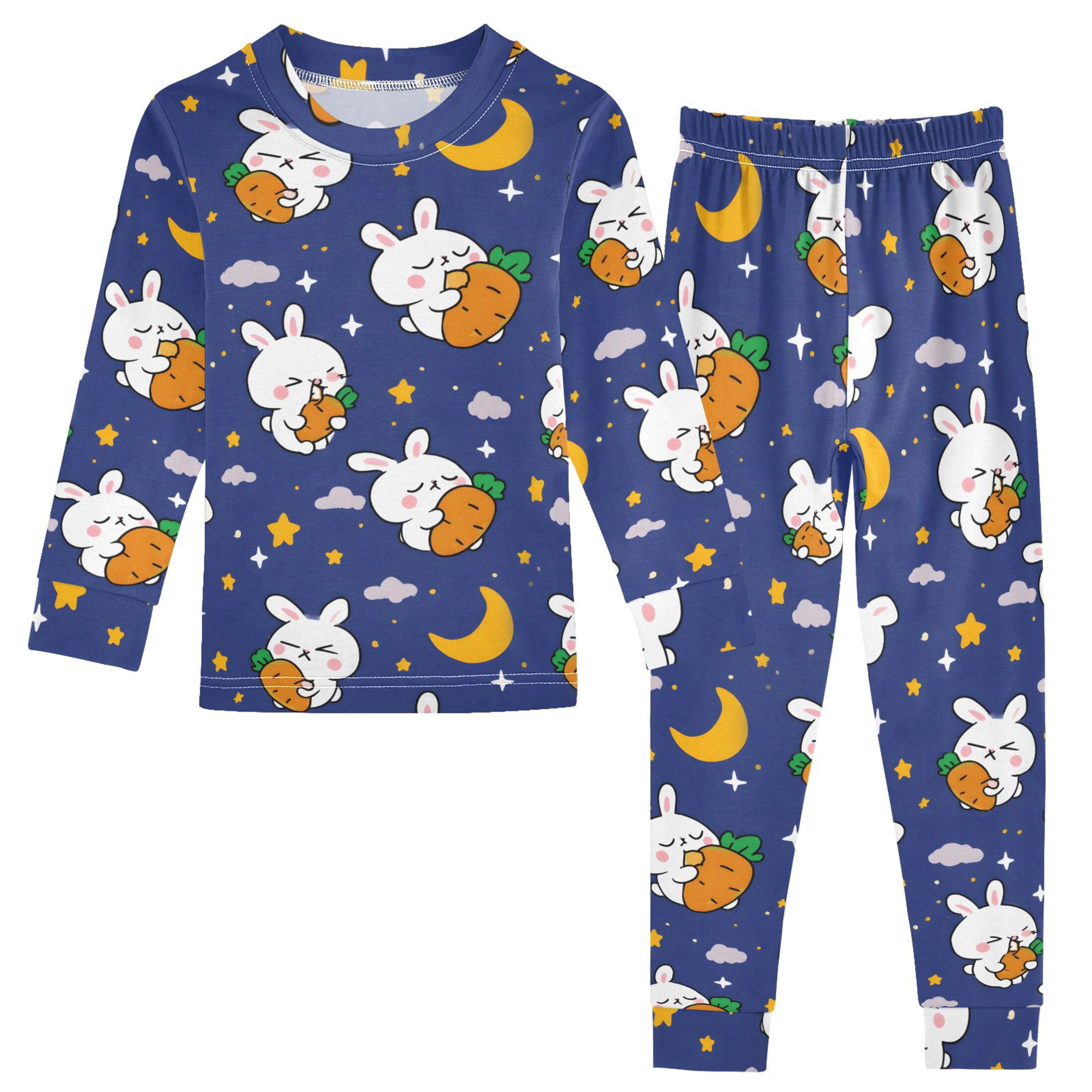 Cartoon Carrot Moon Pattern Cotton Pajamas 2 Piece Set Sleepwear Soft ...