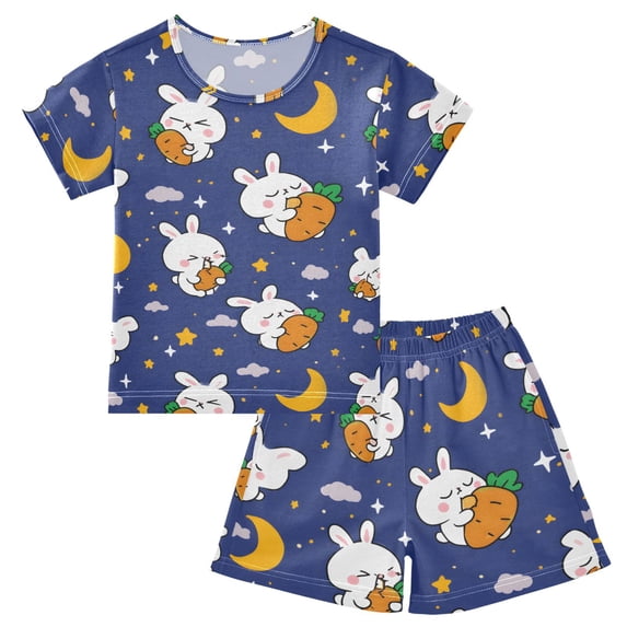 Cartoon Carrot Moon Pattern Summer Pajama Set Soft Cotton Short Sleeve ...