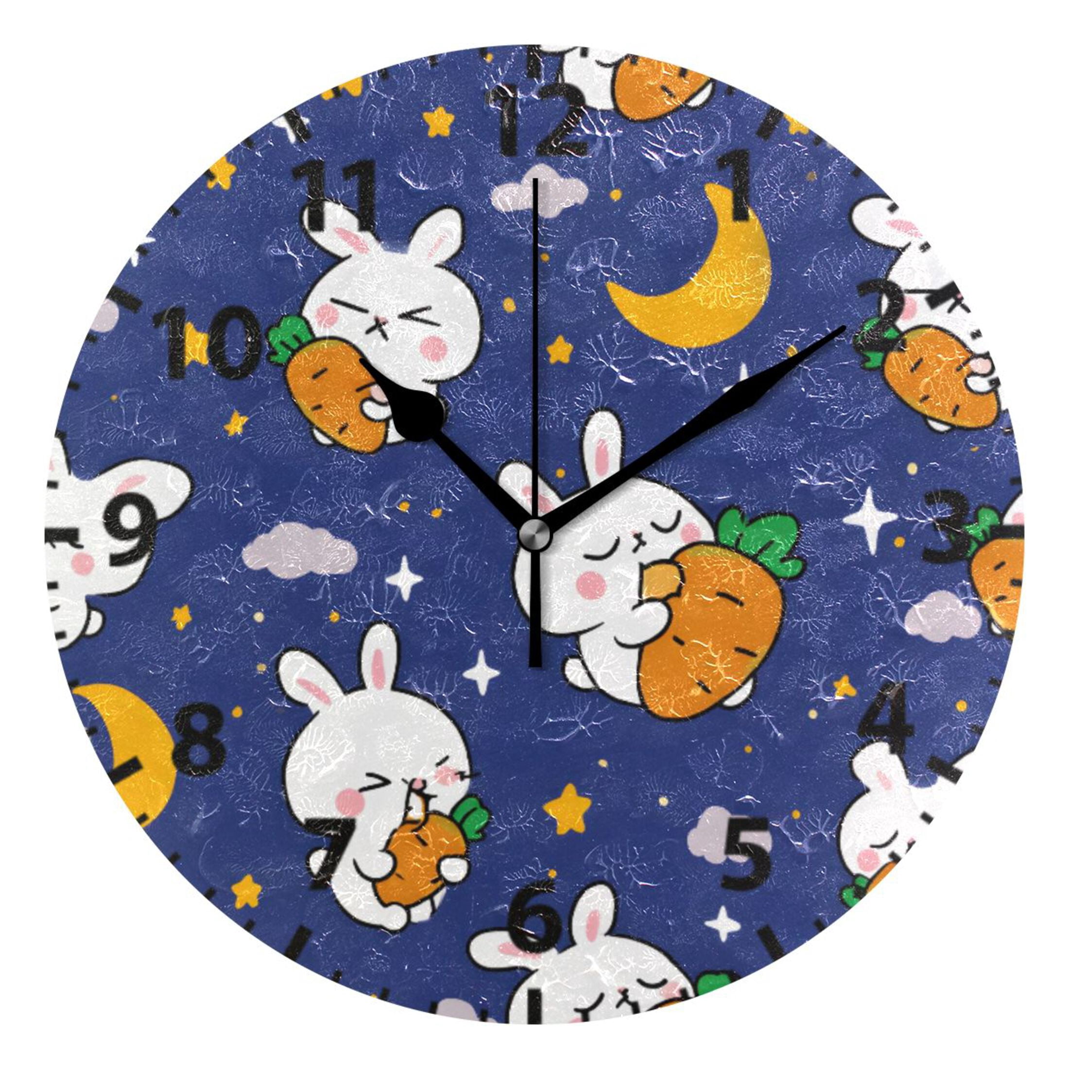 Cartoon Carrot Moon Pattern Wall Clock 10in Round Artistic Oil Painting ...