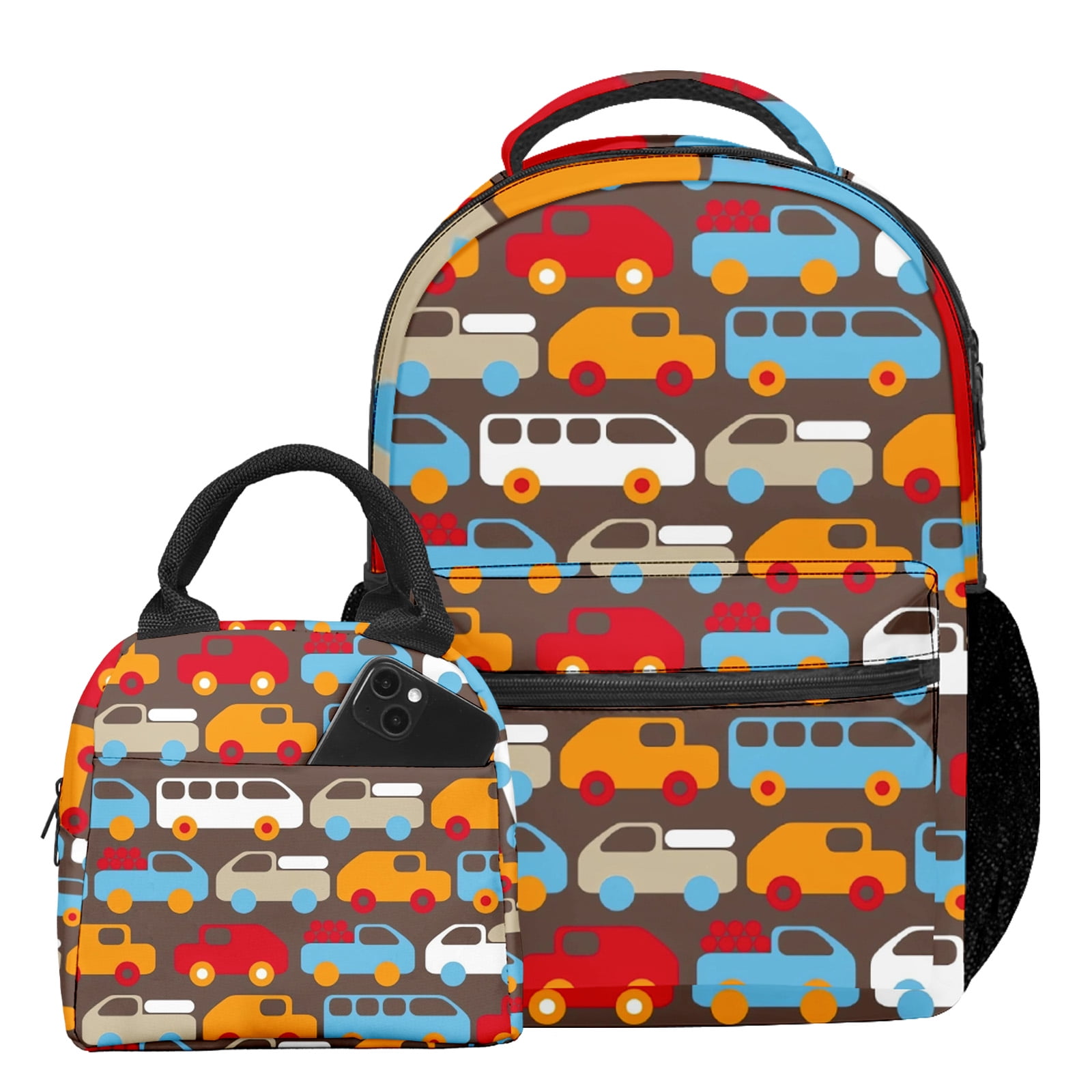 Cartoon Cars Backpack for School Lunch Bag Large Capacity Book Bags ...