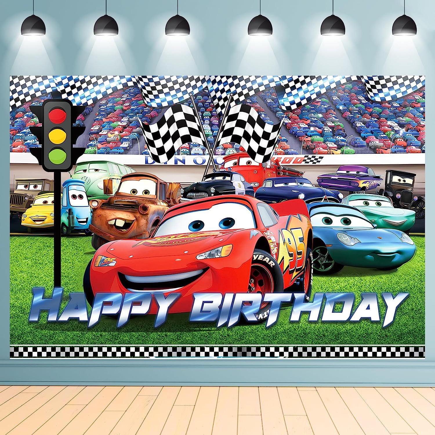 Cartoon Cars Birthday Backdrop Photography Kids Party Supplies Happy ...
