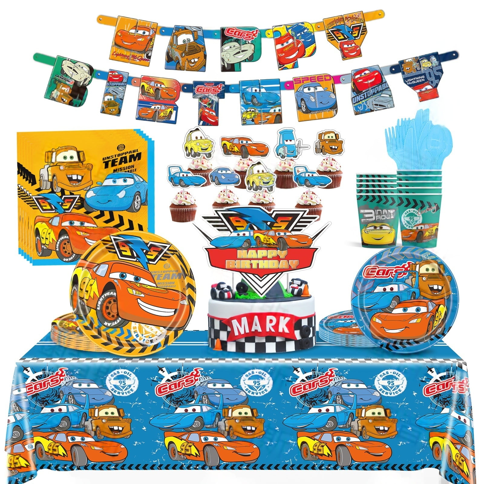 Cartoon Cars Birthday Decoration Supplies, 107PCS Cars Cartoon Party ...
