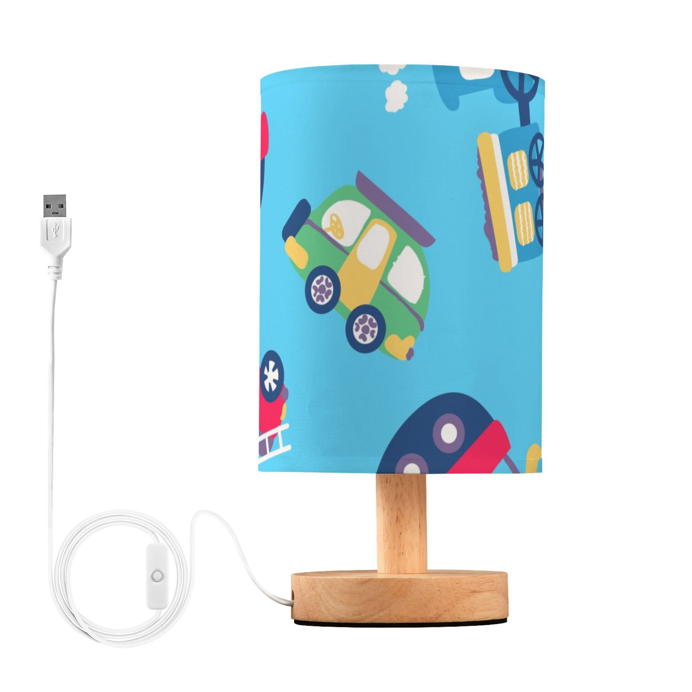 Cartoon Cars Blue Bedside Table Lamp LED Warm Lights with USB Charging ...