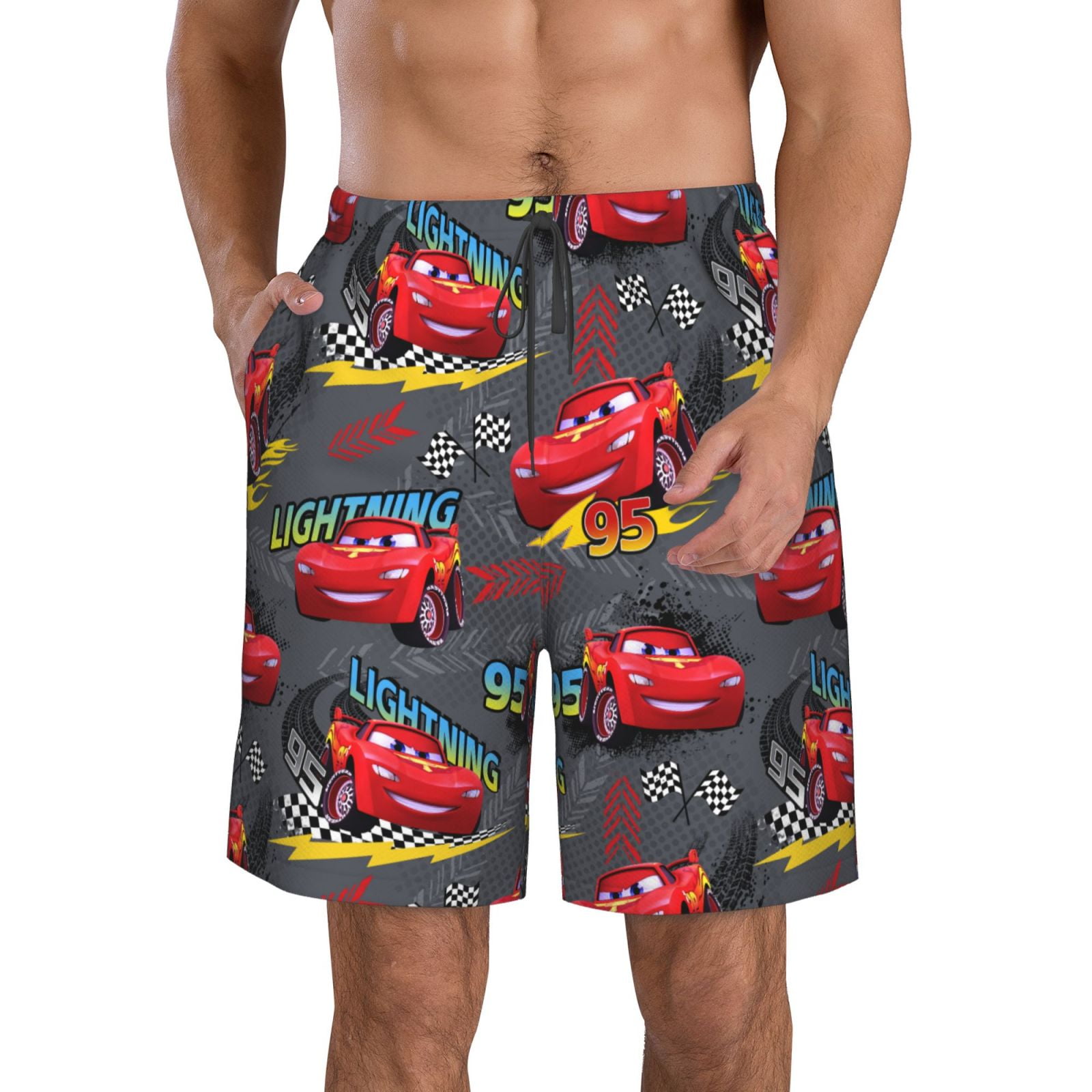 Cartoon Cars Lightning McQueen Men's Swim Trunks Beach Board Shorts ...