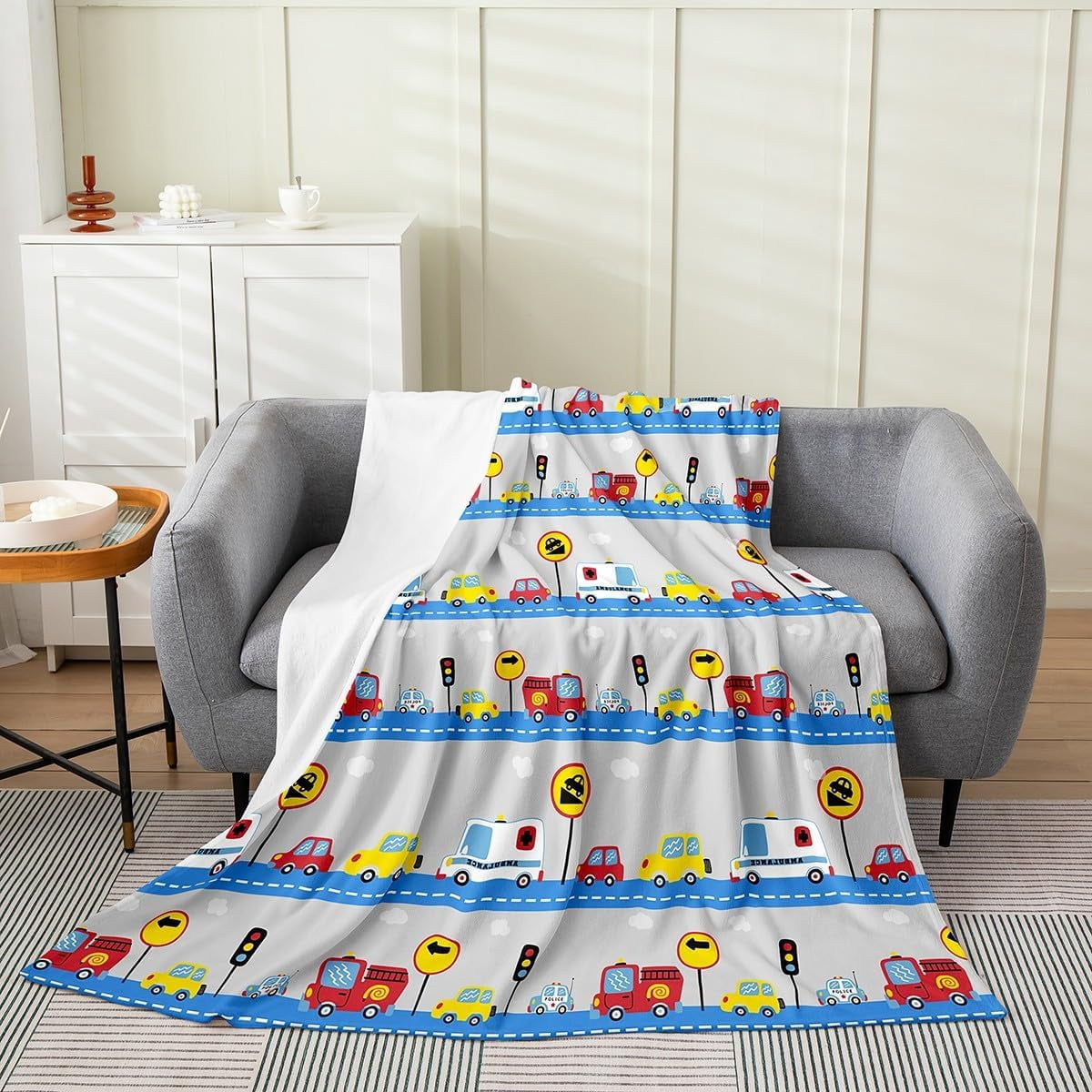 Cartoon Cars Plush Throw Blanket, Vehicle All Season,Blanket for Sofa ...
