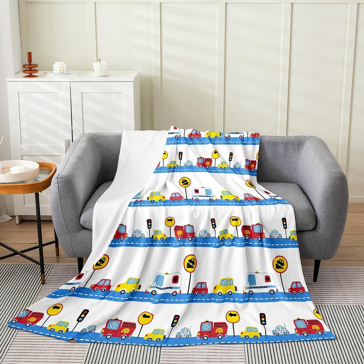 Cartoon Cars Plush Throw Blanket, Vehicle All Season,Blanket for Sofa ...