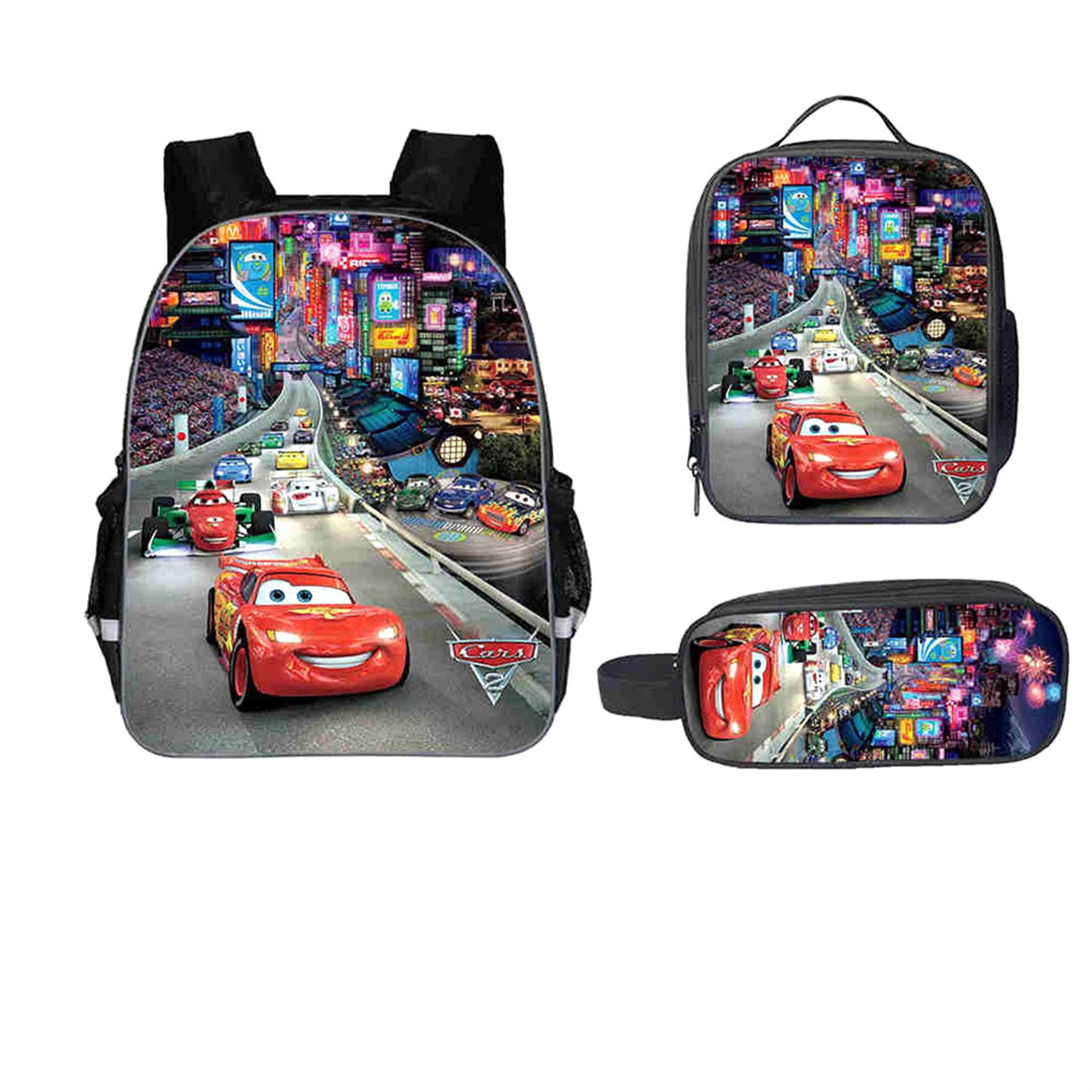 Cartoon Cars School Backpack+Lunch Kit+Small Case 3Pcs Set,Lightweight ...