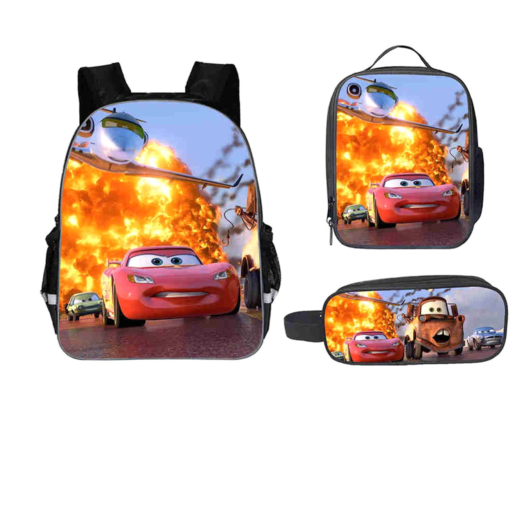 Cartoon Cars School Backpack+Lunch Kit+Small Case 3Pcs Set,Lightweight ...