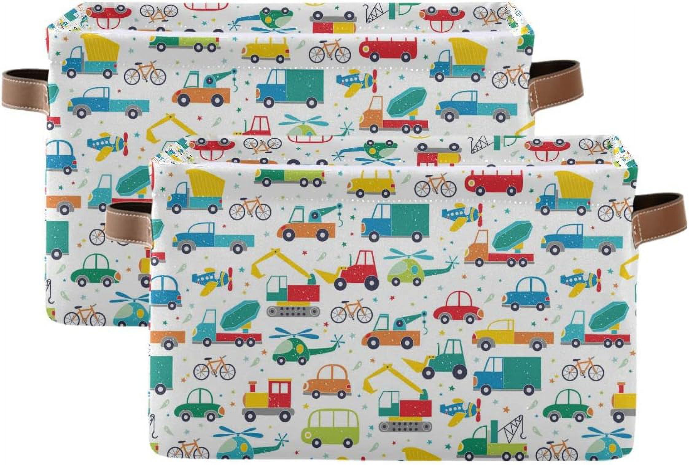 Cartoon Cars Trucks Caravan Square Storage Basket Storage Bins Canvas ...