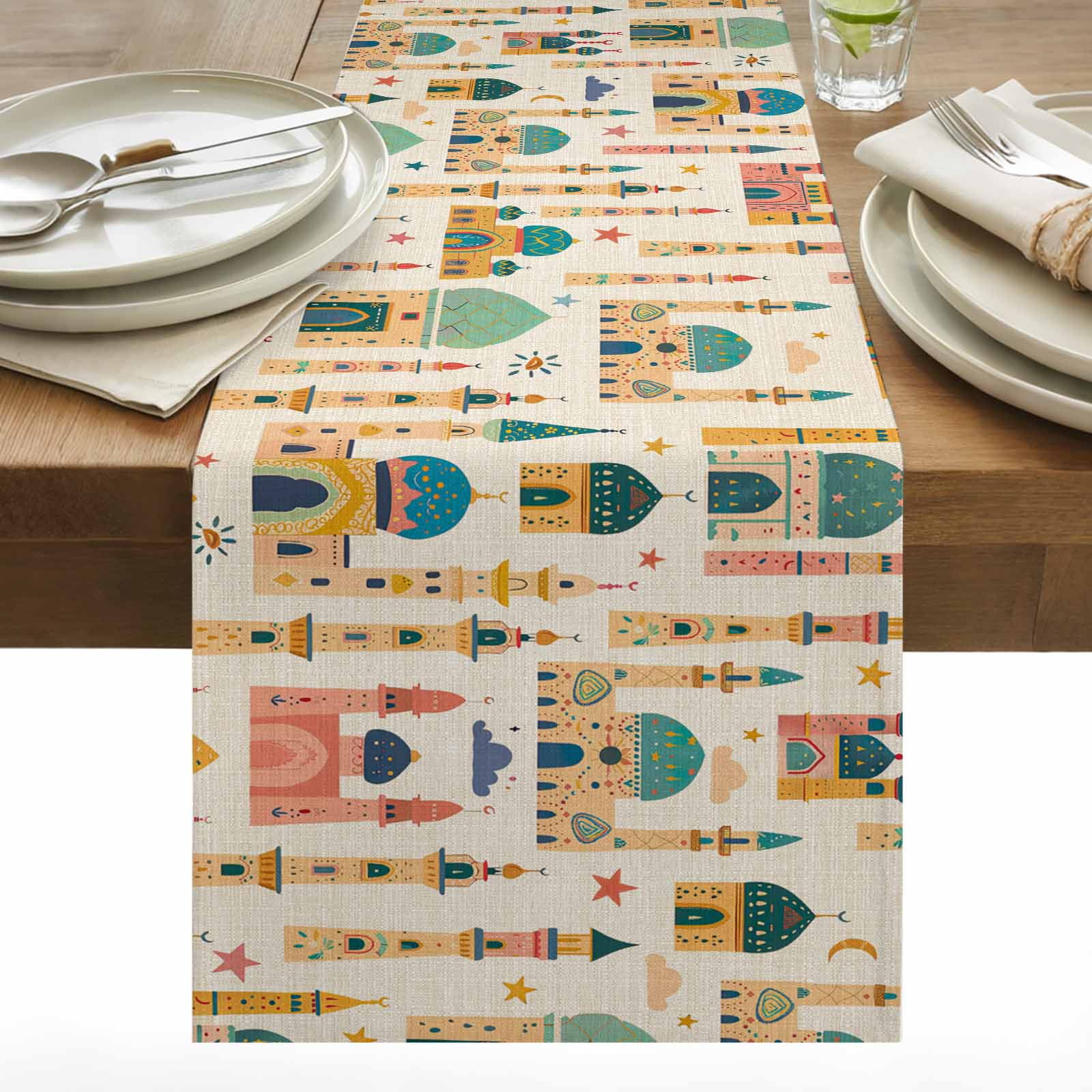 Cartoon Castle Table Runner 13x72 inch Stars Moon Cotton Linen Dining ...