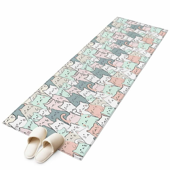 Cartoon Cat 2'x6' Runner Rug, Funny Cute Colorful Animal Pet Washable ...