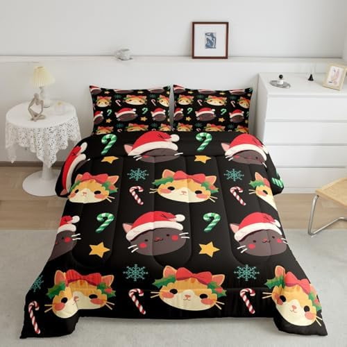 Cartoon Cat 3 Pcs Queen Size Comforter Set,Merry Christmas Down ...