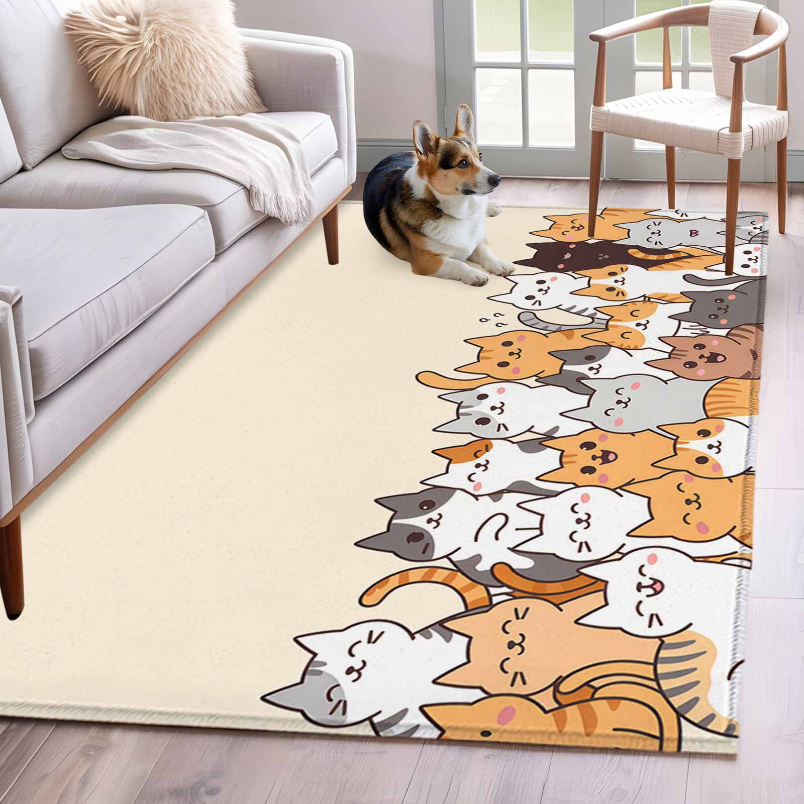 Cartoon Cat Area Rug 3x5 FT, Non Slip Entryway Bedside Carpet, Modern ...