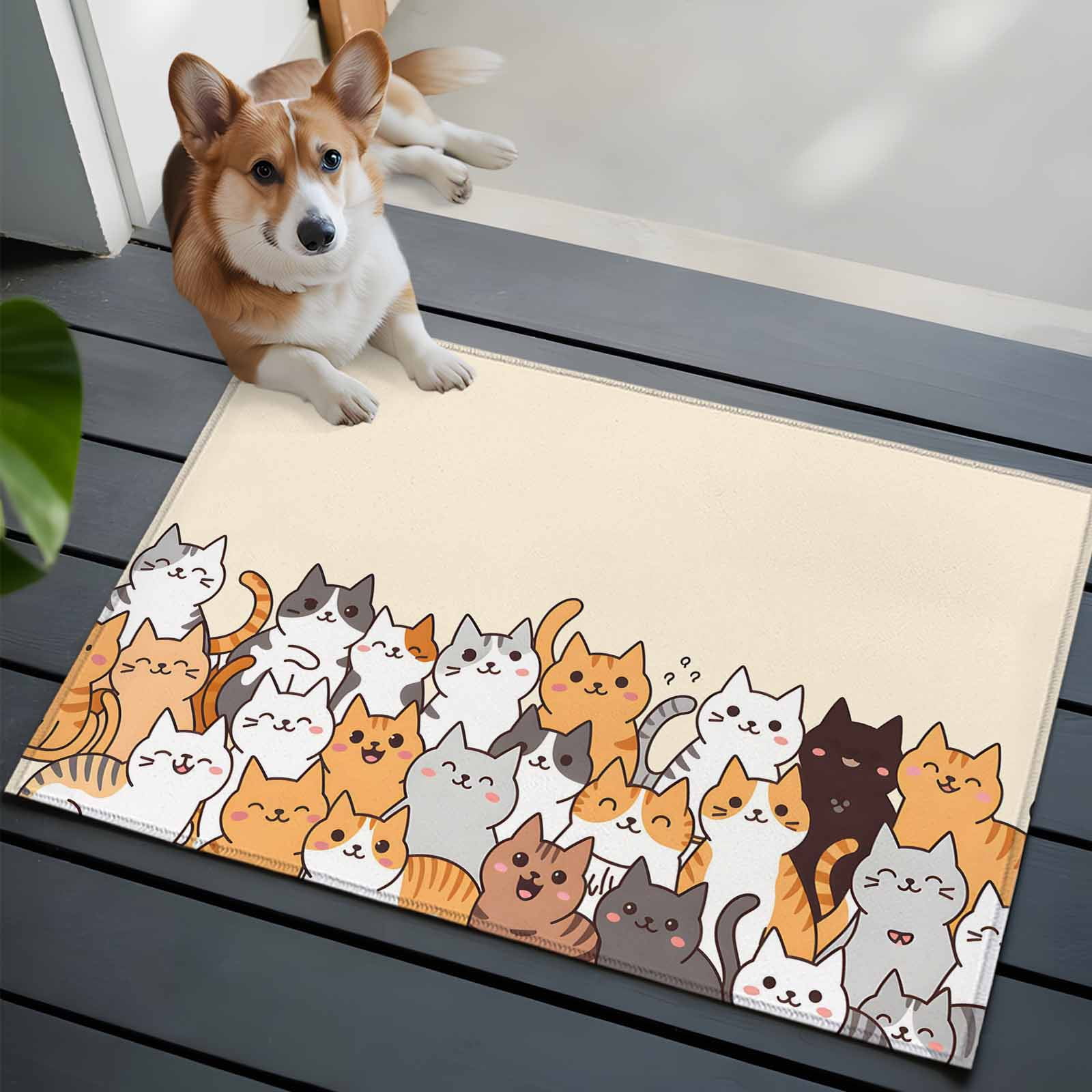 Cartoon Cat Bathroom Mat 2x3 FT, Non Slip Small Kitchen Mat, Modern ...