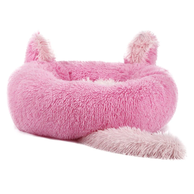 Cartoon Cat Bed Pet Nest Super Soft Warm Round Pet for Bed Semi ...