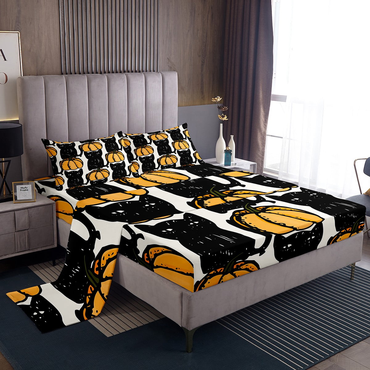 Cartoon Cat Bed Sheets Set King Size,Black Cat Bedding Set Teens ...