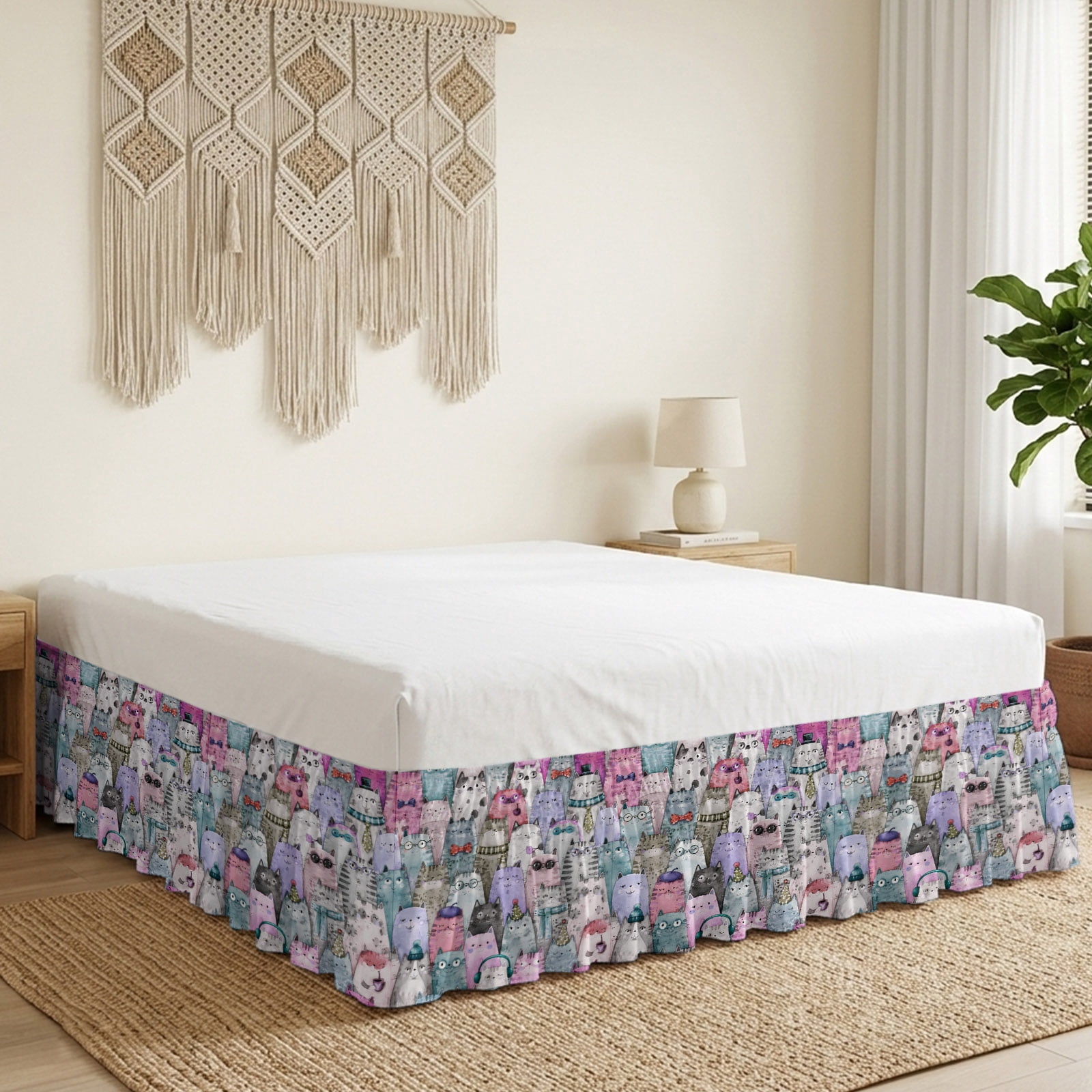 Cartoon Cat Bed Skirt California King Size 16 Inch Drop, Playful Cute ...