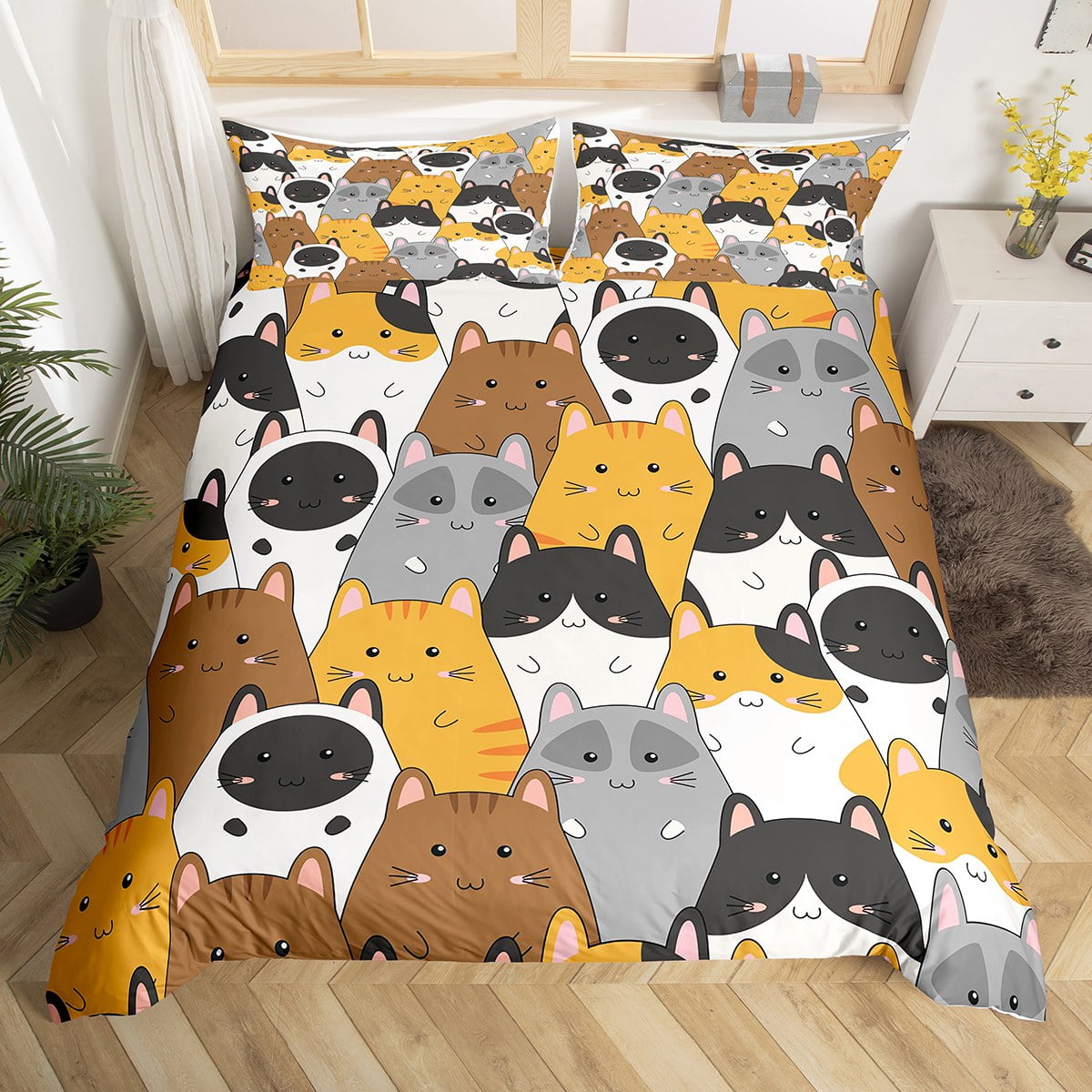 Cartoon Cat Bedding Set Twin for Newborn Kids Kawaii Kitten Animal ...